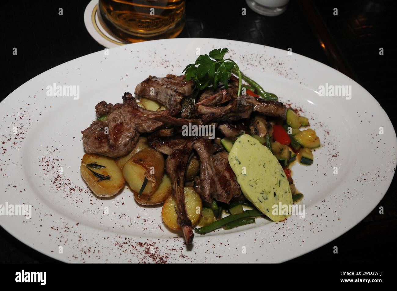 Berlin/Germany/ 06 March 2019/ Lamb dish with deutsche draf beer lunch ...