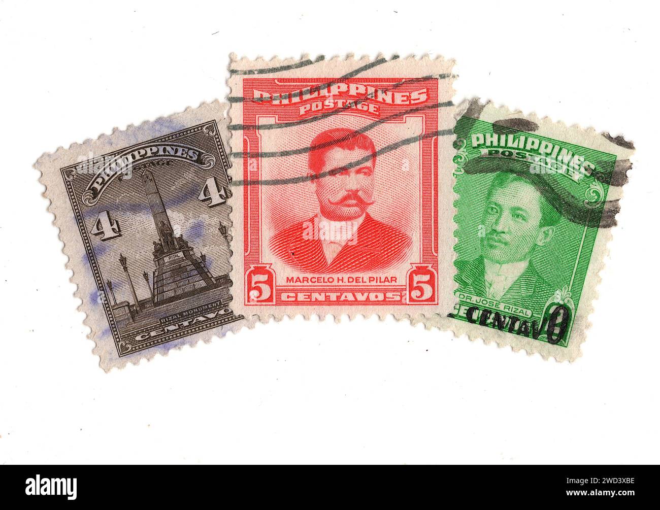 Vintage postage stamps from the Philippines isolated on a white ...