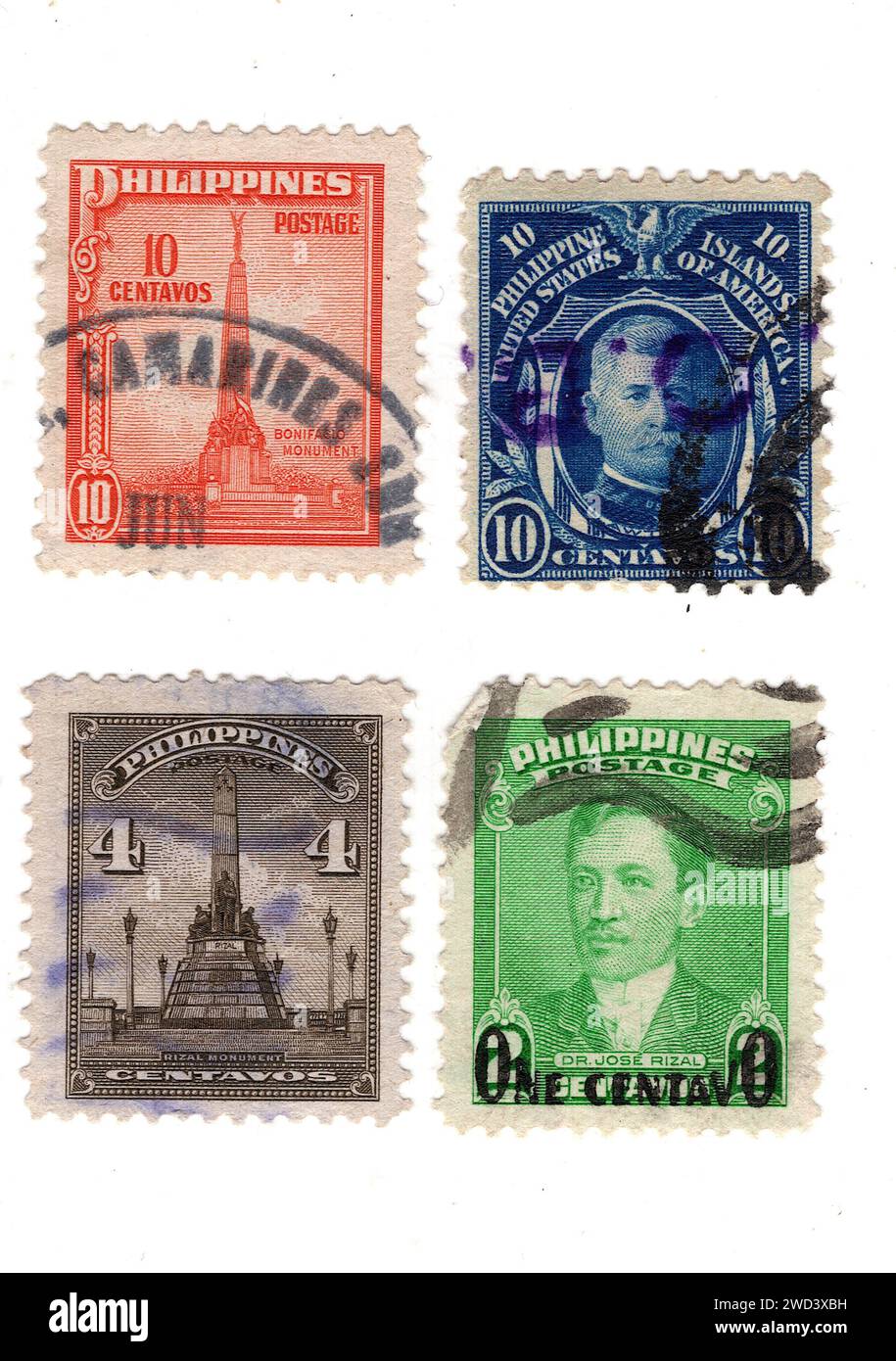Vintage postage stamps from the Philippines isolated on a white ...