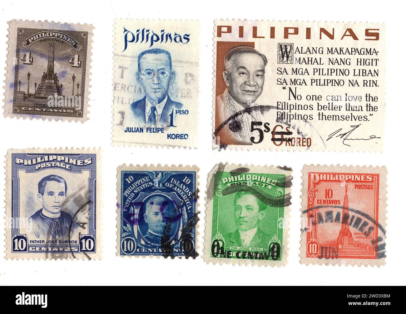 Vintage postage stamps from the Philippines isolated on a white ...