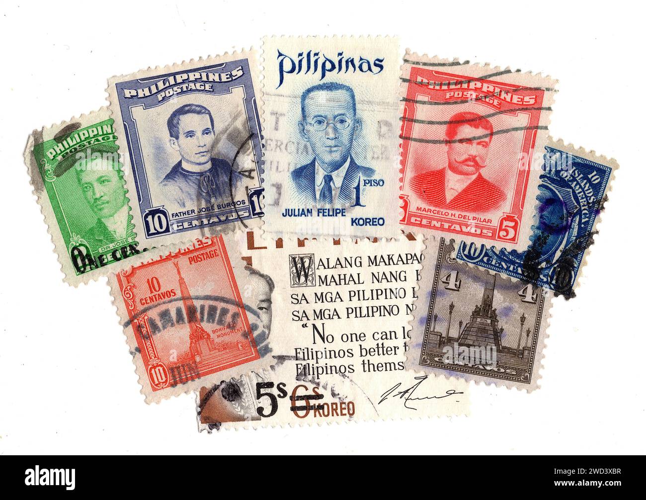 Vintage postage stamps from the Philippines isolated on a white ...