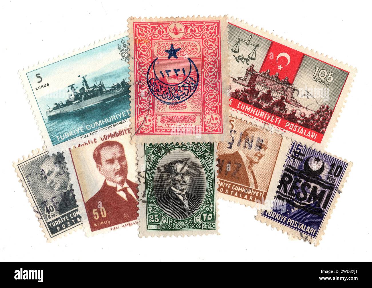 Vintage postage stamps from Turkey isolated on a white background Stock ...