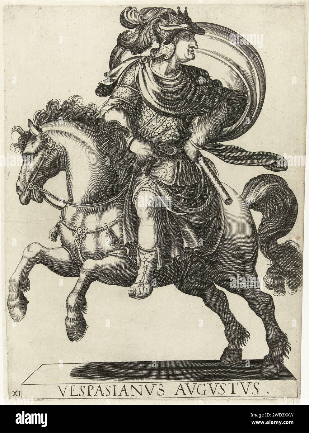 Equestrian portrait of Keizer Vespasianus, Laurens Eillarts, after Antonio Tempesta, 1616 - 1620 ...