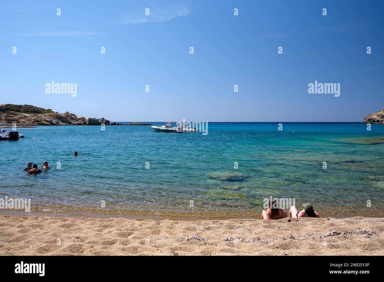 Ios, Greece - September 15, 2023 : View of young tourists enjoying the ...