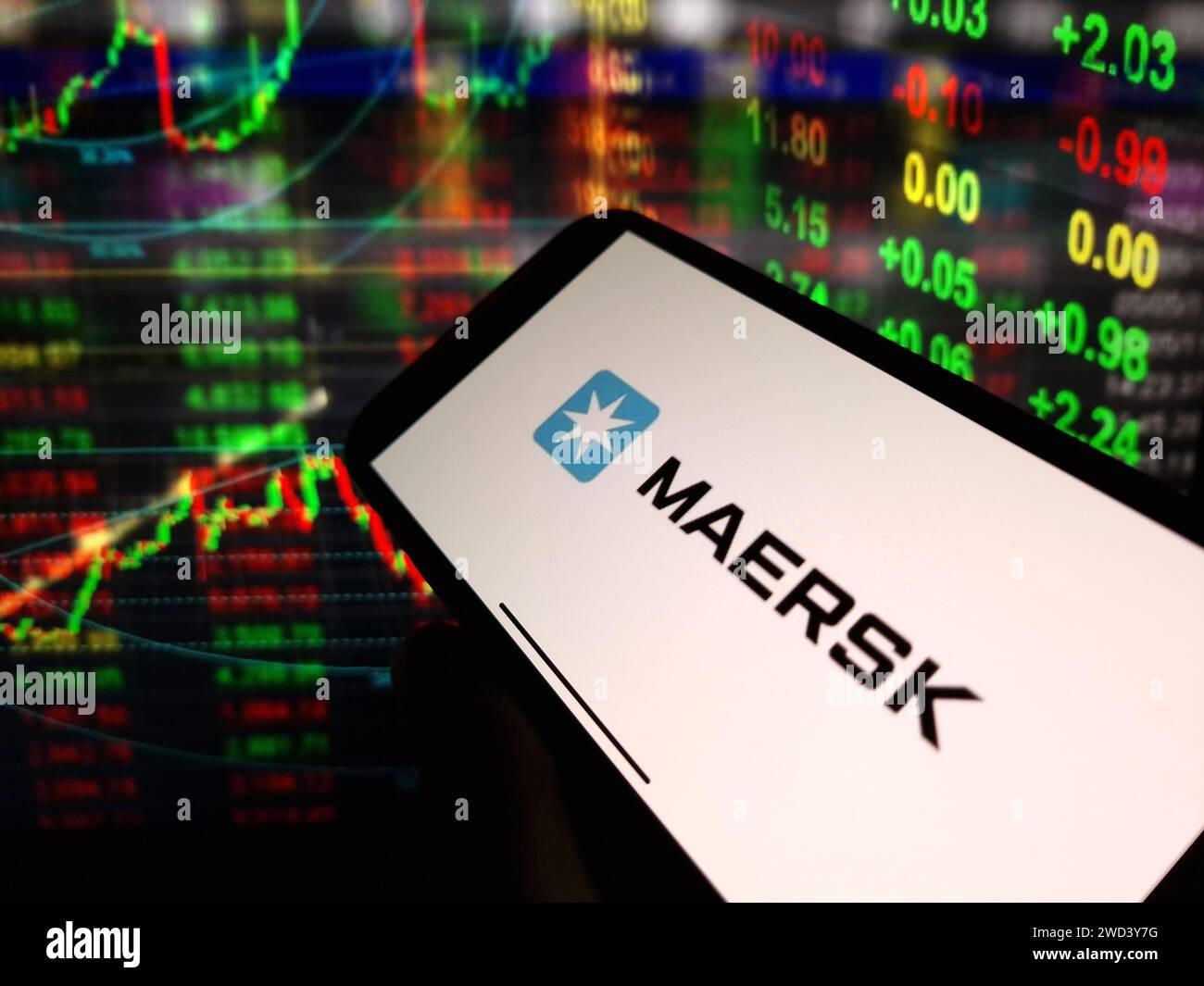 Konskie, Poland - January 16, 2024: Maersk company logo displayed on ...