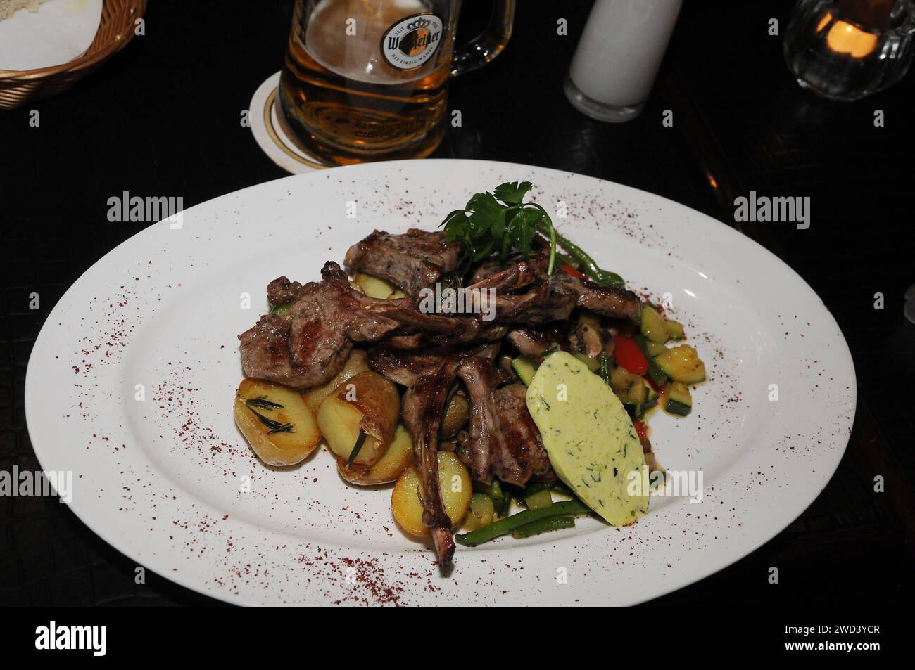 Berlin/Germany/ 06 March 2019/ Lamb dish with deutsche draf beer lunch ...