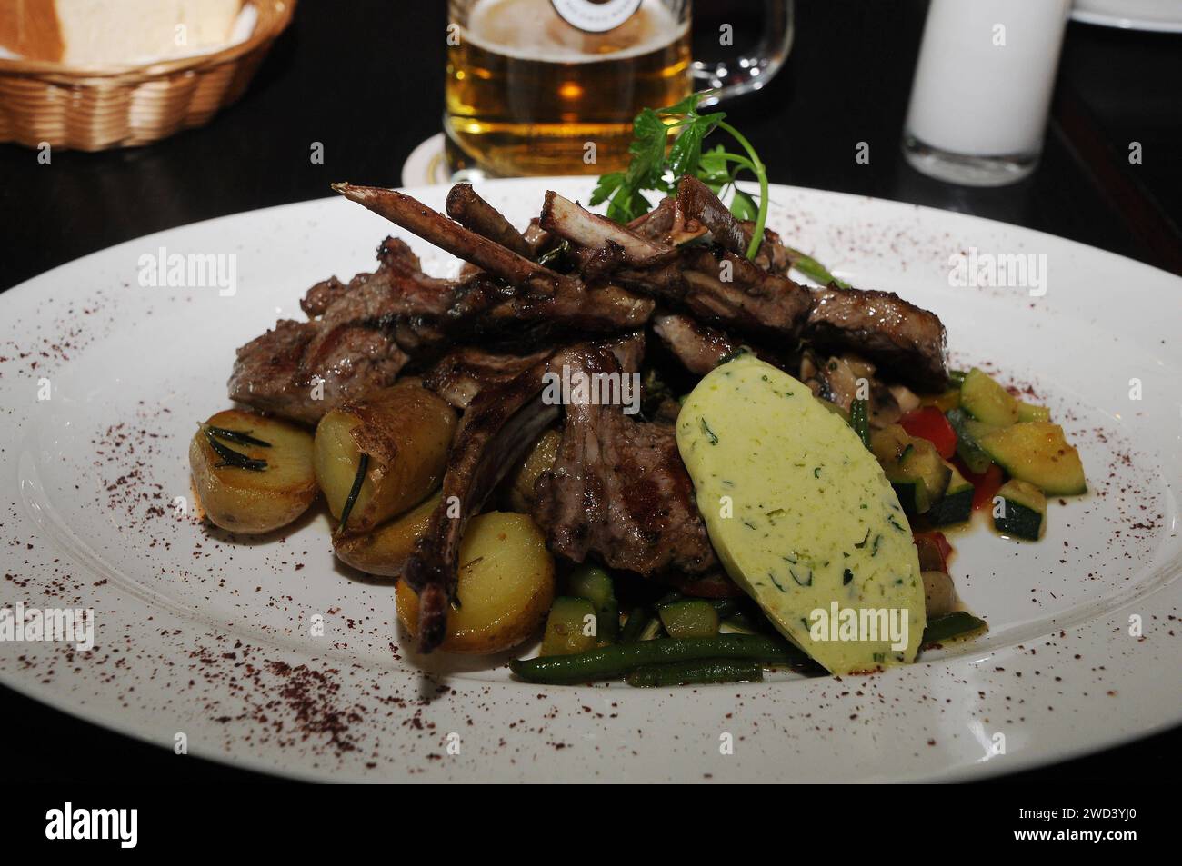 Berlin/Germany/ 06 March 2019/ Lamb dish with deutsche draf beer lunch ...