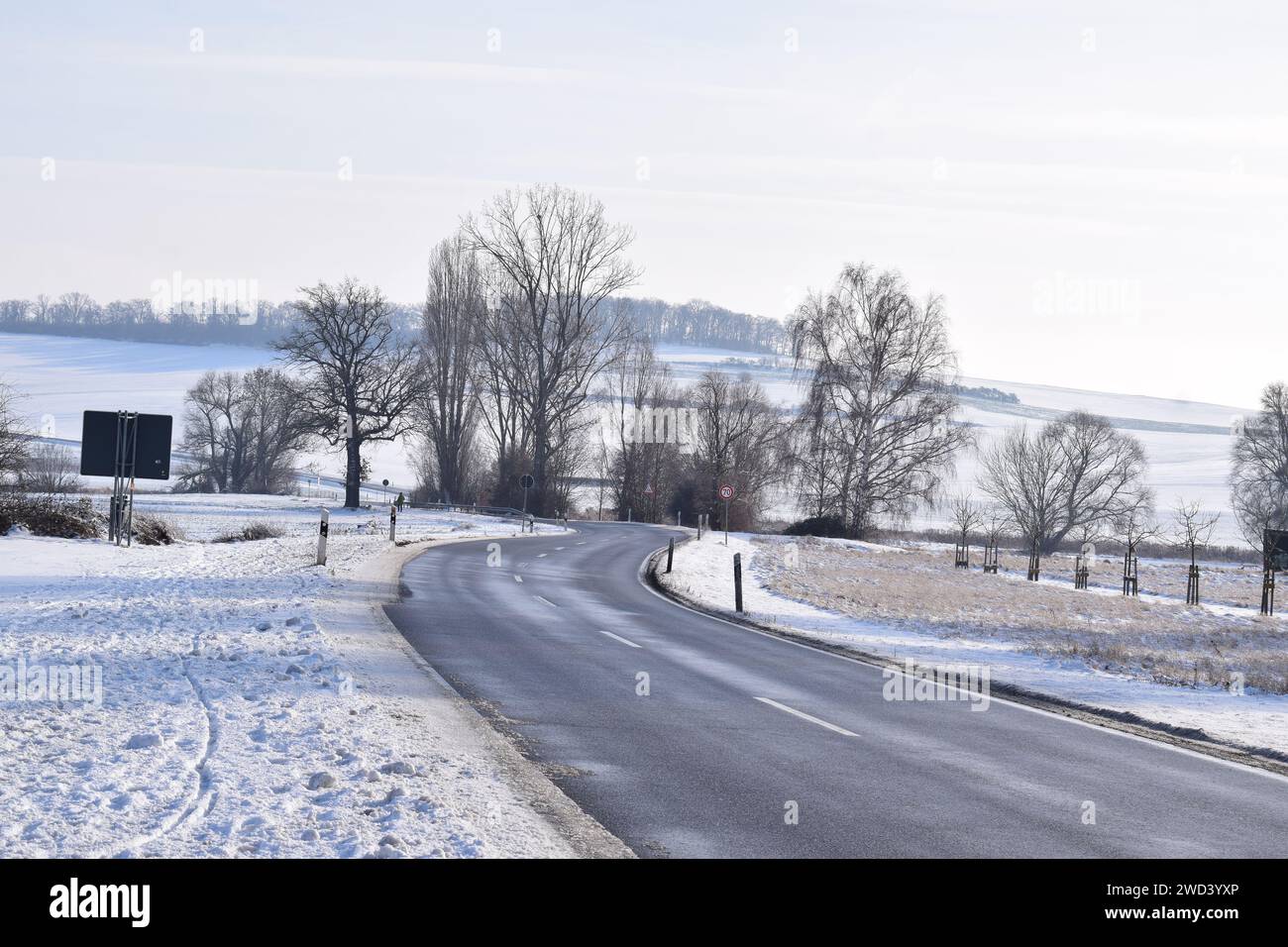 country road in winter with snow Stock Photo - Alamy