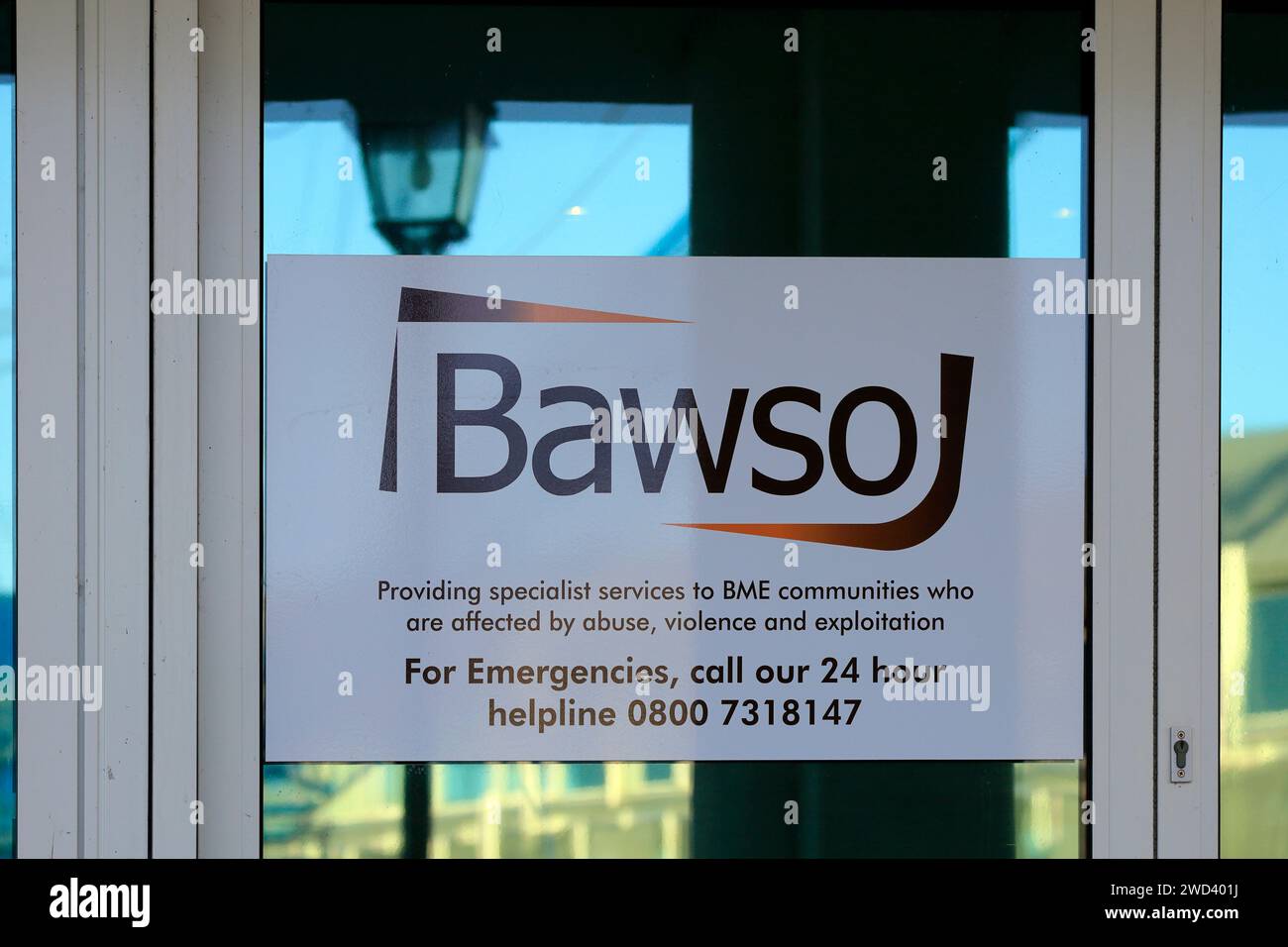 BAWSO poster on a door, Cardiff Bay, Taken January 2024 Stock Photo - Alamy