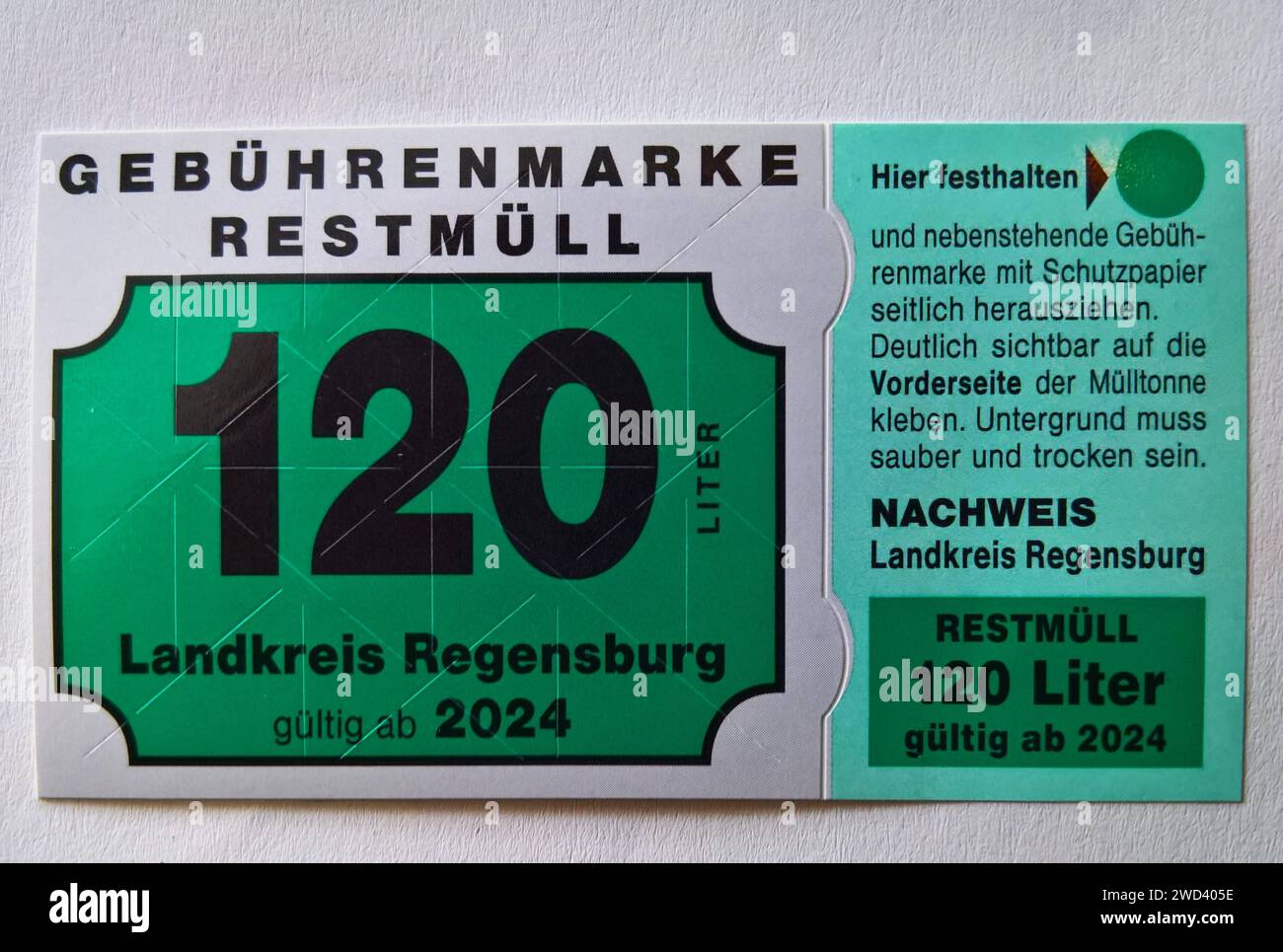Aufkleber für die Mülltonne. Gebührenmarke Restmüll 120 Liter Tonne ...