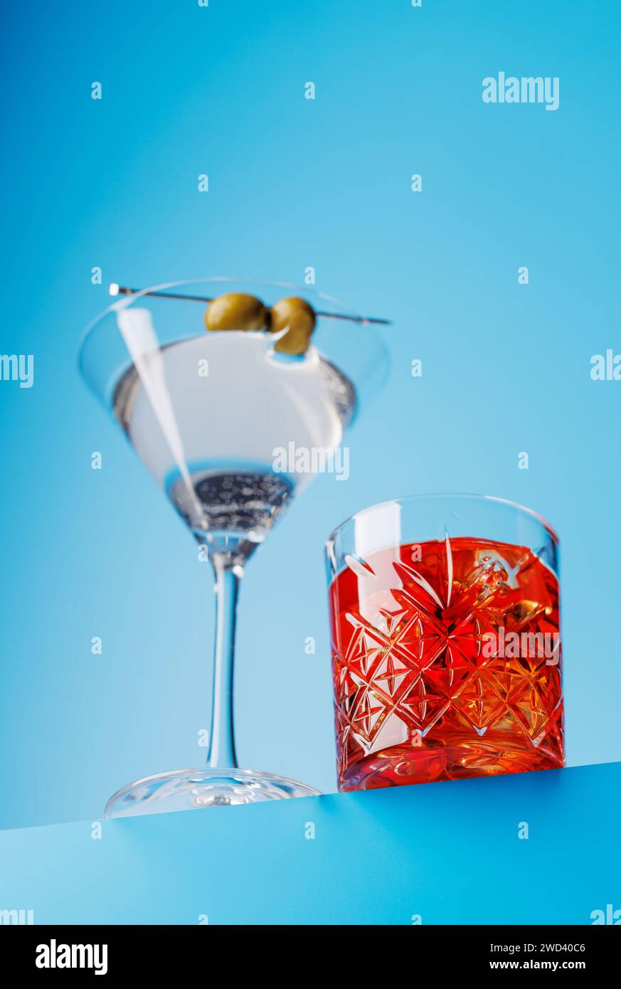 Cocktail delight: Vibrant drinks against a cool blue background with ...