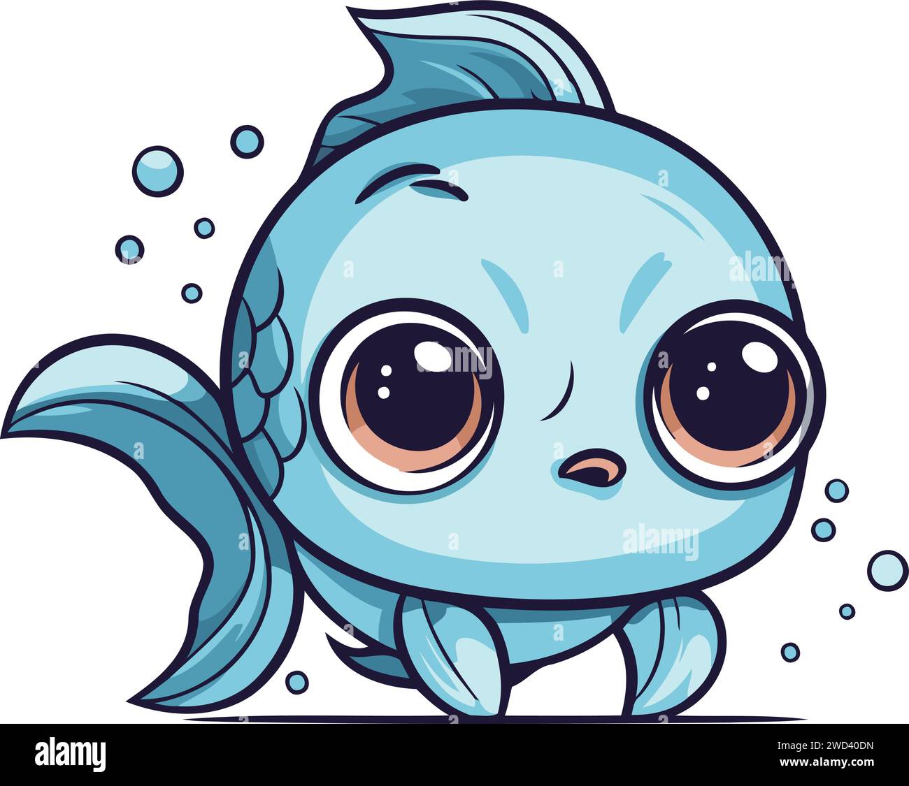 Cute cartoon blue fish character. Vector illustration isolated on white ...