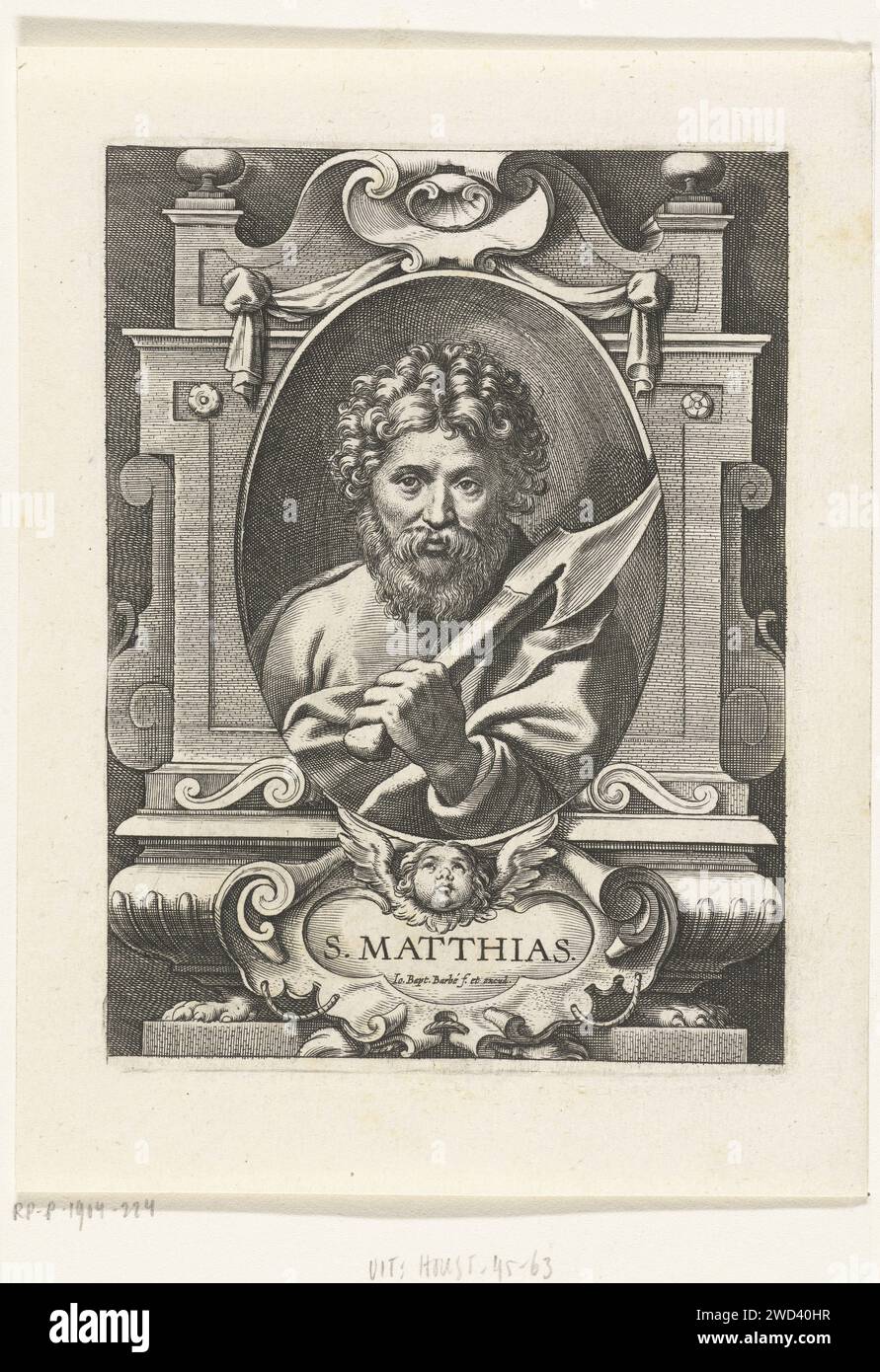 Apostle Matthias with ax in frame with architecture Ornaments, Jan ...
