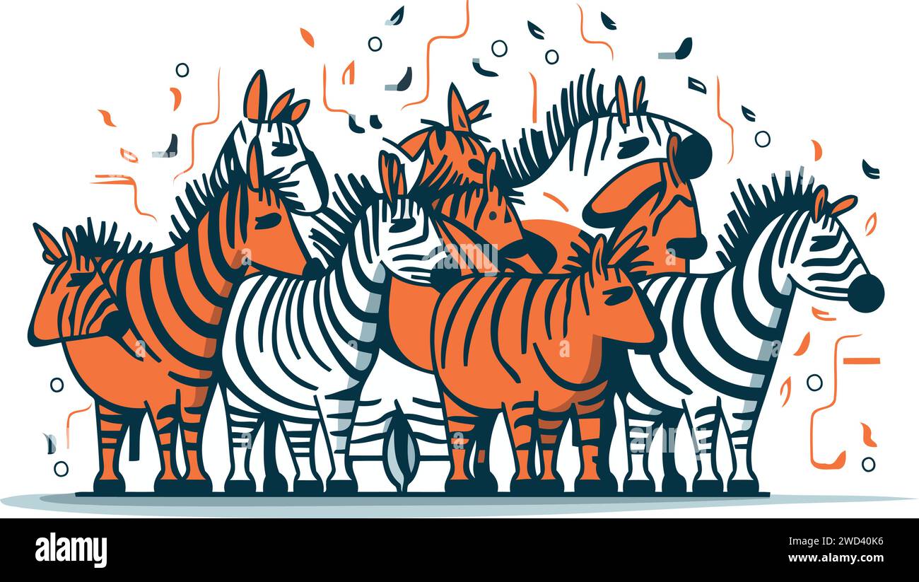 Zebra vector illustration with musical notes. Hand drawn sketch style ...