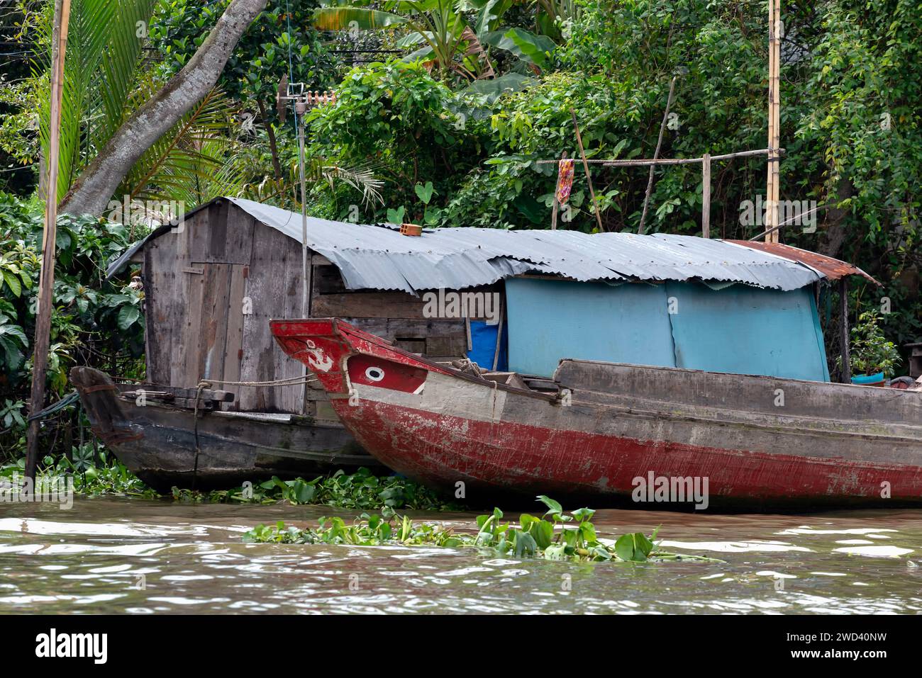Traditional Vietnamese boat with eyes painted to protect riverboats ...