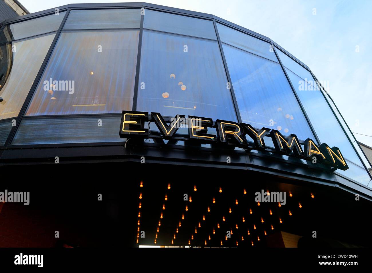 Overhead sign at the entrance to the Everyman Theatre, Cardiff Bay ...