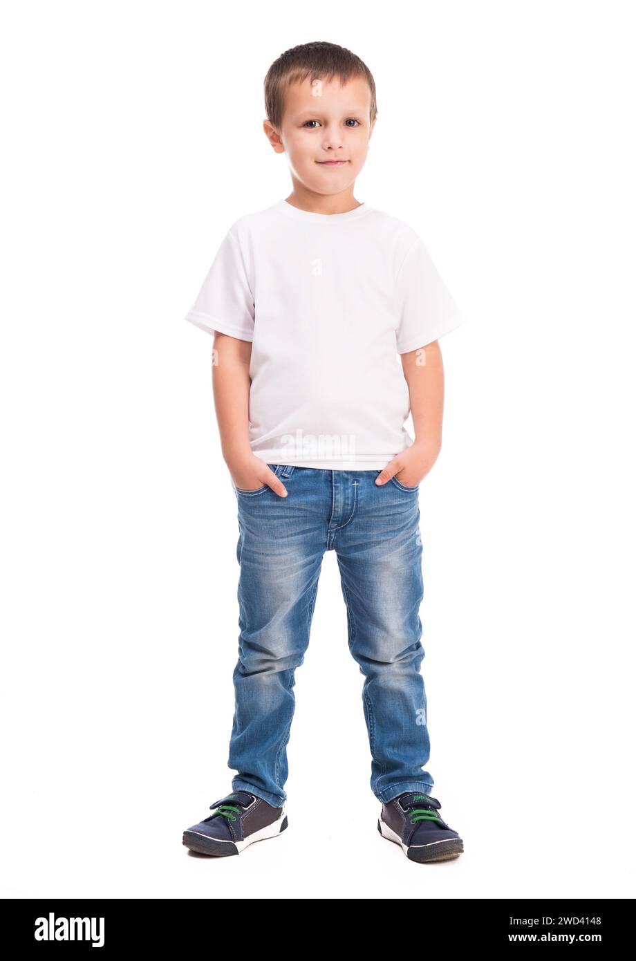 little boy in white shirt isolated on white background Stock Photo - Alamy
