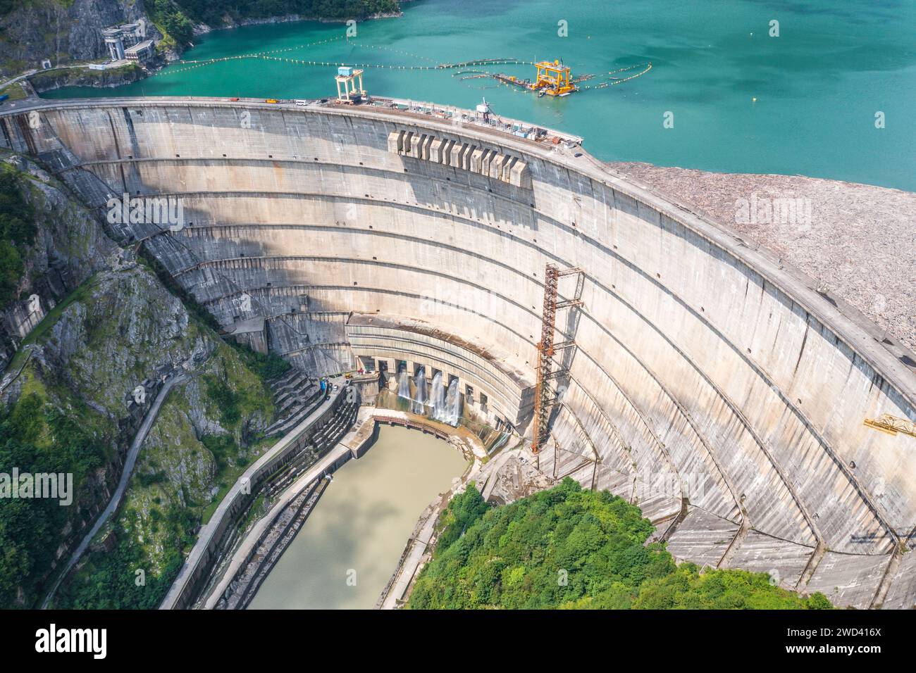 Inguri hydroelectric power plant in Georgia. Aerial view from drone of ...