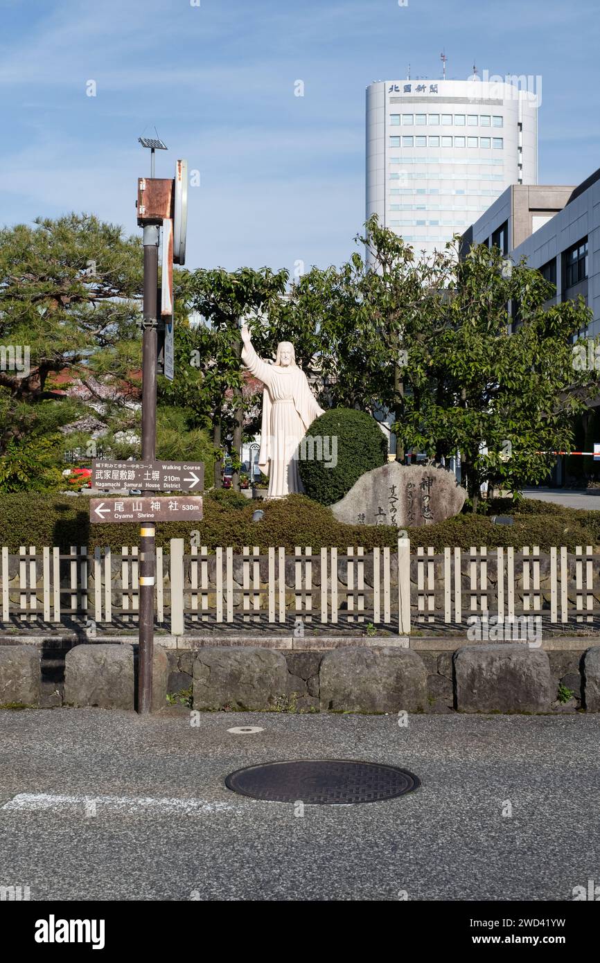 Statue of Jesus waving, near Nagamachi Samurai District, Kanazawa ...