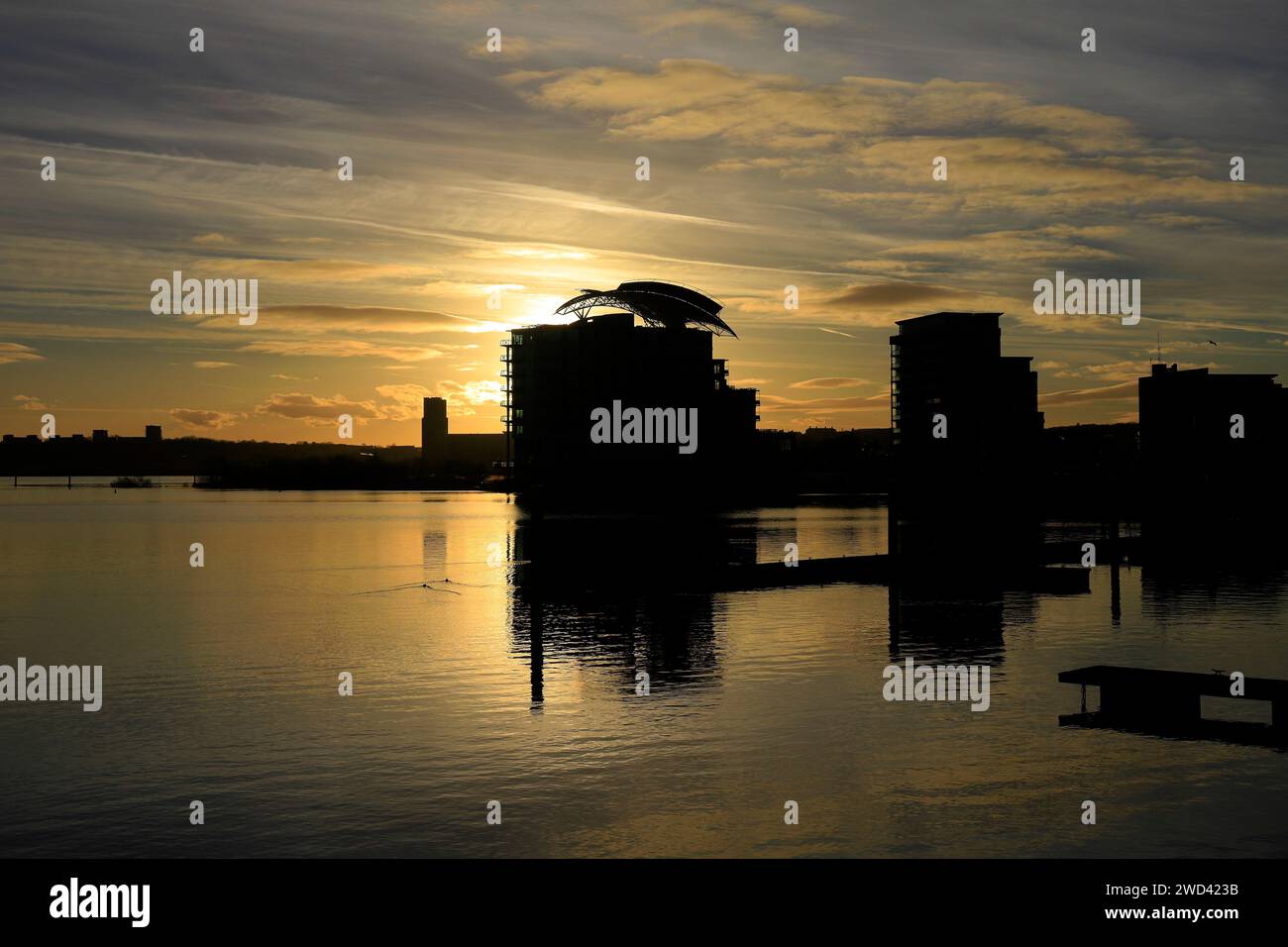 Sunset over Cardiff Bay and St David's Hotel taken January 2024 Stock ...