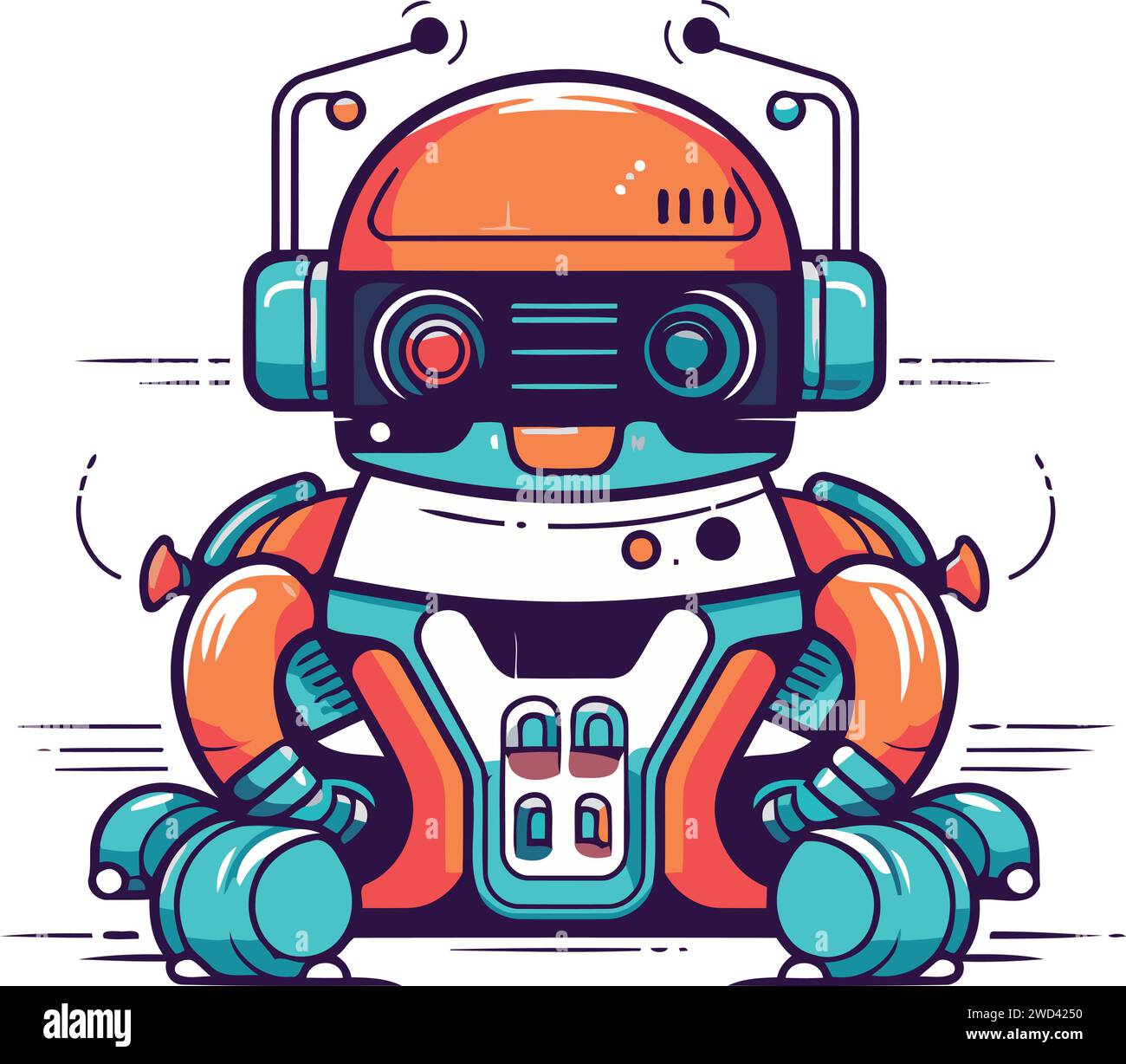 Robot with headphones. Vector illustration on white background. Cartoon ...