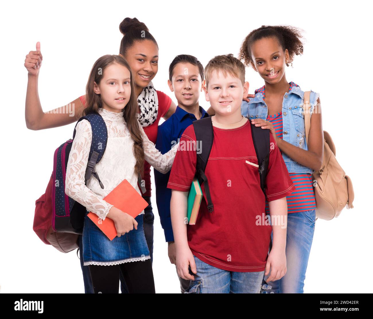 pupils with different complexion and clothes isolated on white ...