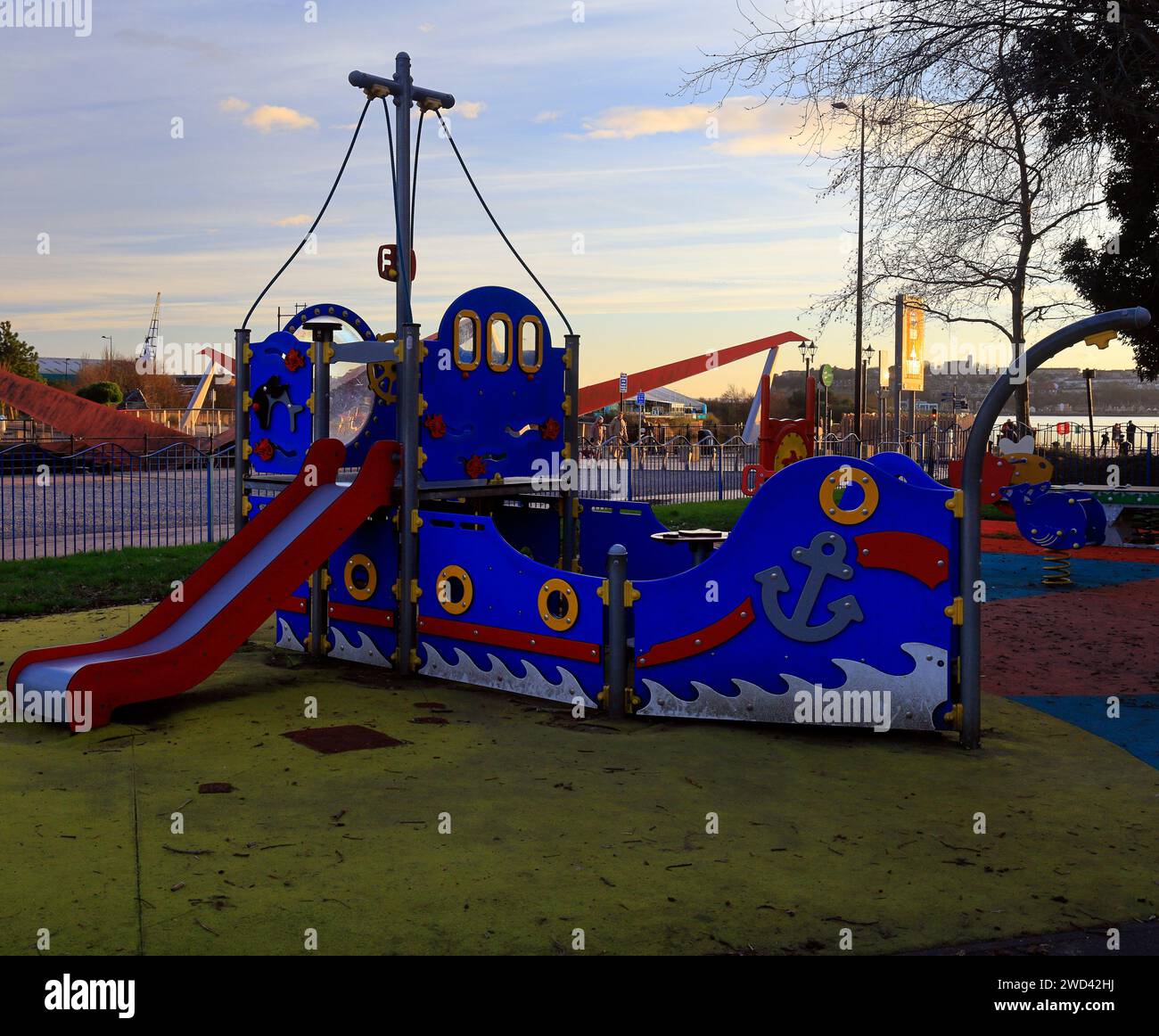Humorous colourful boat playground slide and climbing frame, Cardiff ...