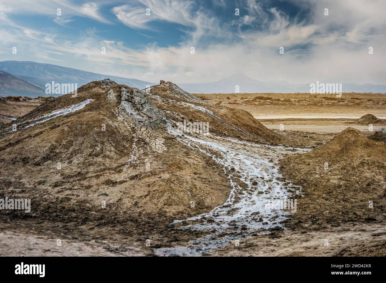 Active mud volcano with draught mudflow in Gobustan National park ...