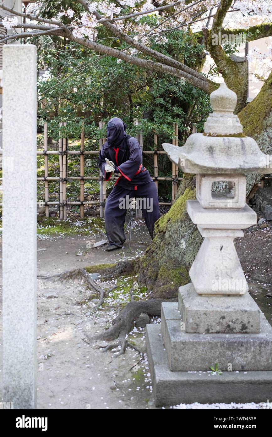 Ninja statue and stone lantern at Utasu Shrine, Kazuemachi Chaya ...
