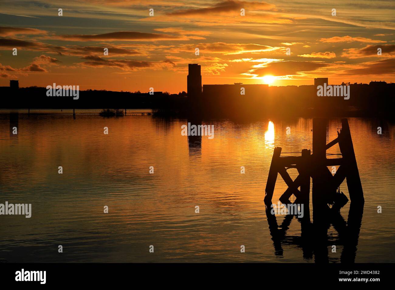 Golden sunset looking across Cardiff Bay, Taken January 2024 Stock ...