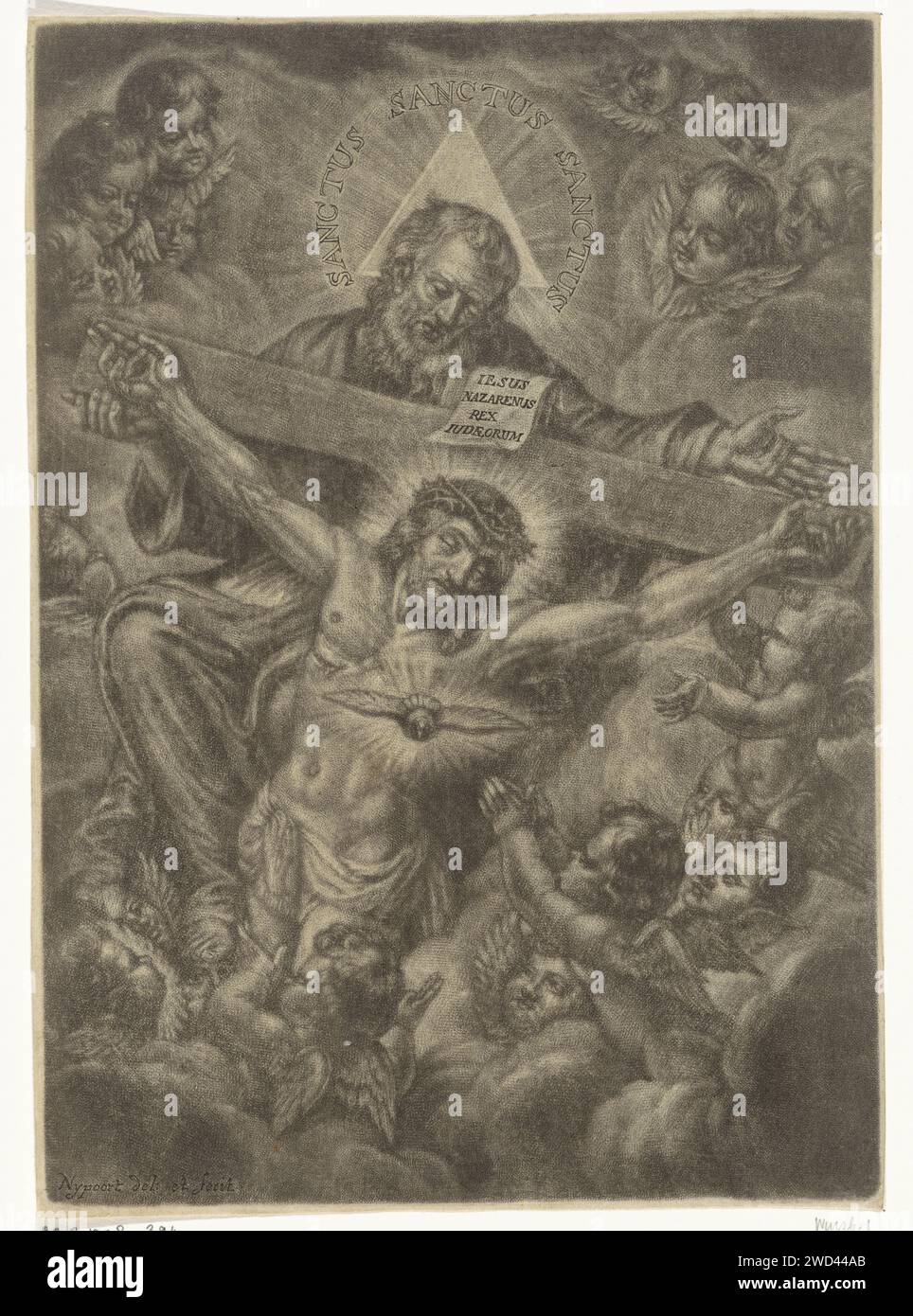 The holy trinity surrounded by angels, Justus van den Nijpoort, 1680 ...