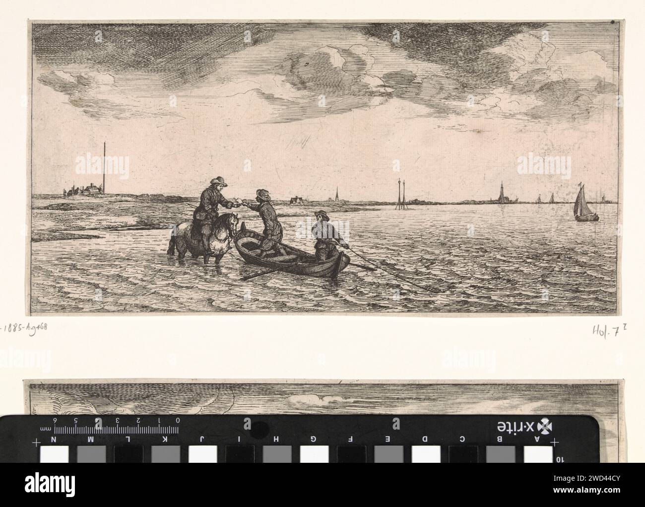 Reception of mail by a postman on horseback, Joost van Geel, in or ...