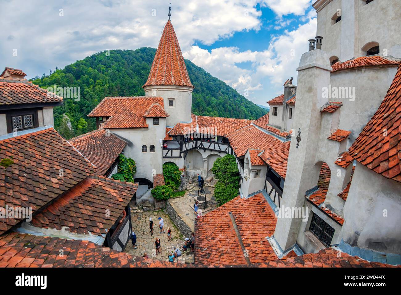 BRAN, TRANSYLVANIA, ROMANIA - JULY 22, 2020: View of Inner yard of Bran ...