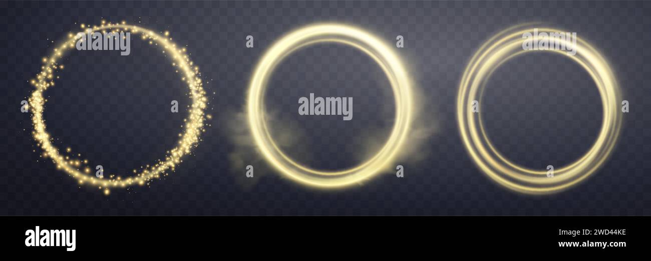 Gold magic ring with glowing. Neon realistic energy flare halo ring ...