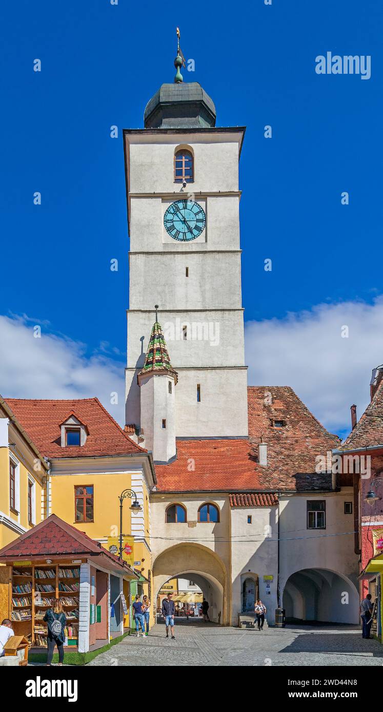 SIBIU, ROMANIA - JULY 8, 2021: Council Tower of Sibiu situated between ...