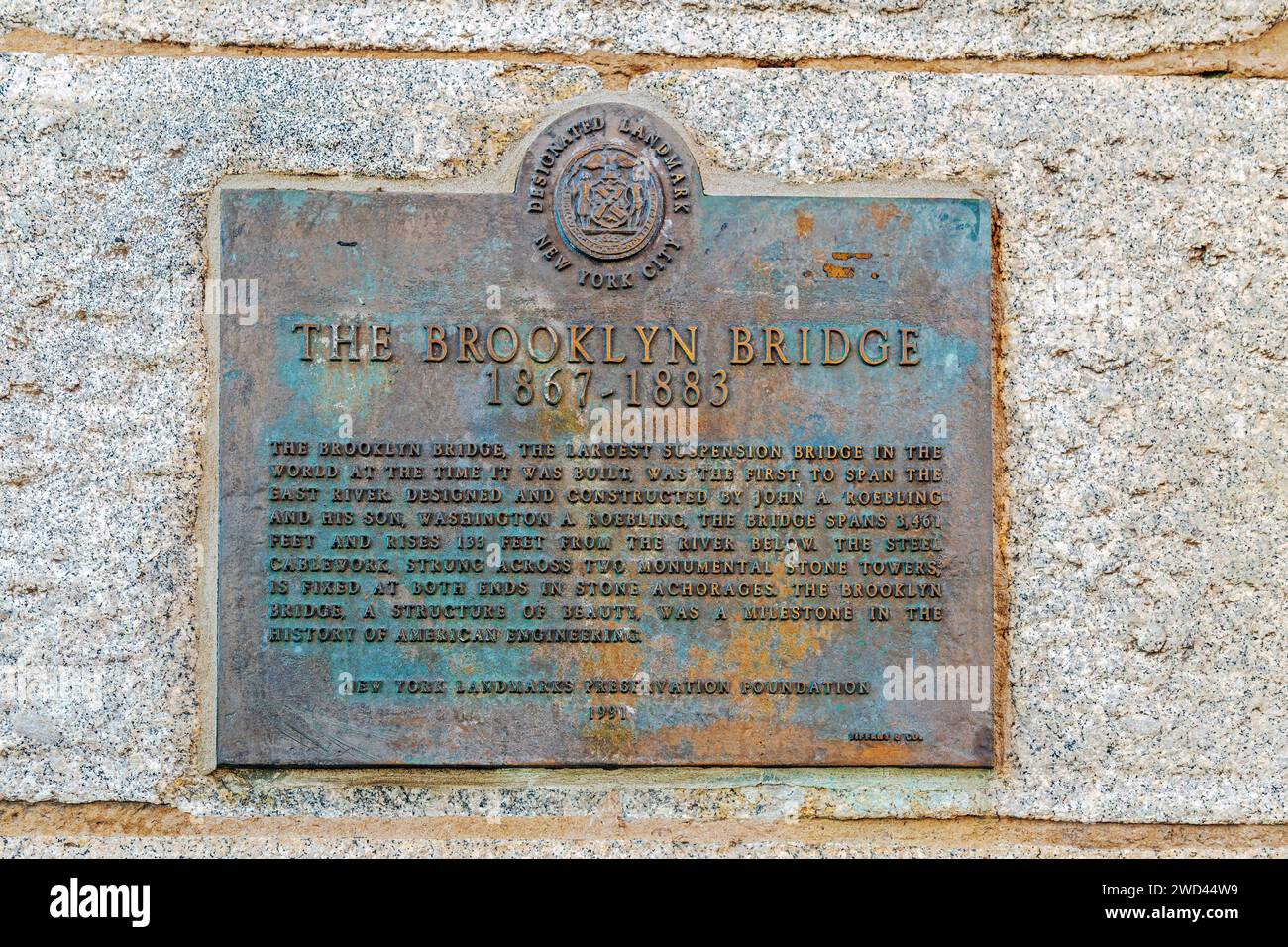 NEW YORK, MANHATTAN-USA MARCH 9, 2020: Descriptive plaque with the ...