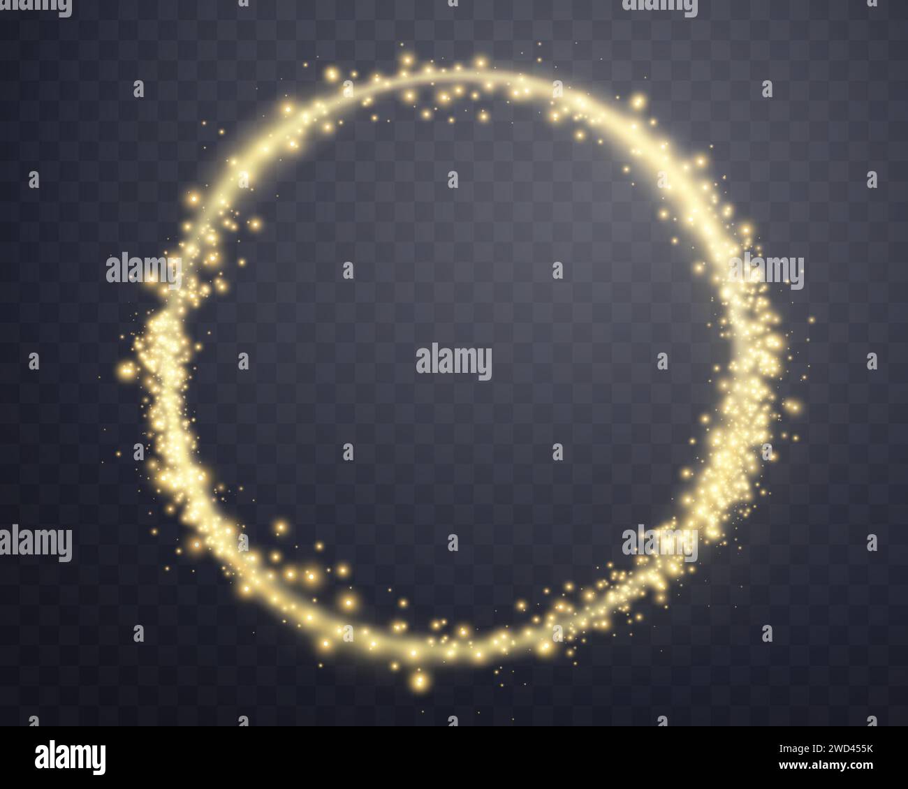 Gold magic glowing ring with glowing particles. Neon realistic energy flare halo ring. Abstract ...