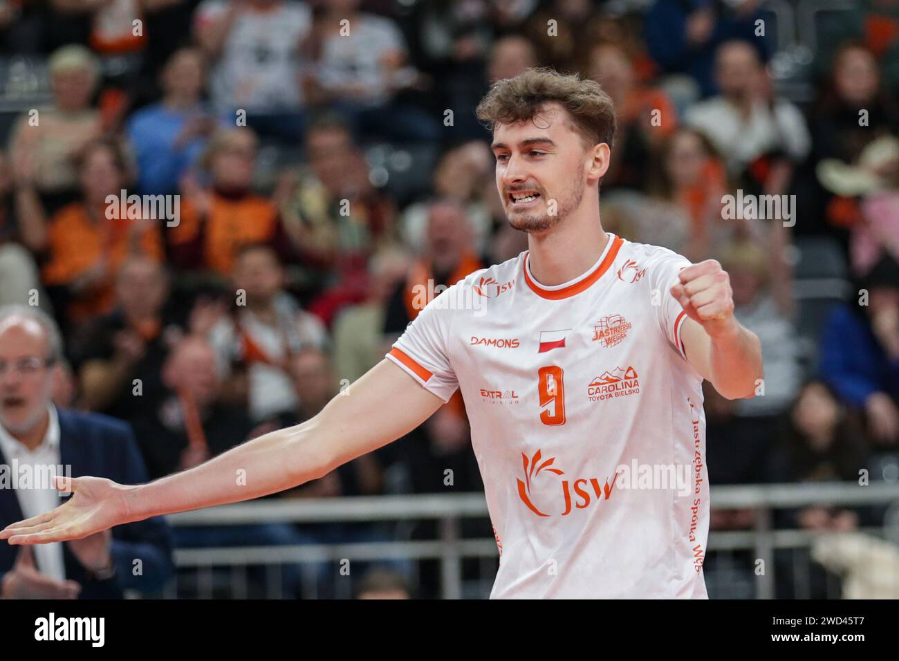 Jean Patry of Jastrzebski Wegiel celebrates after winning a point seen ...