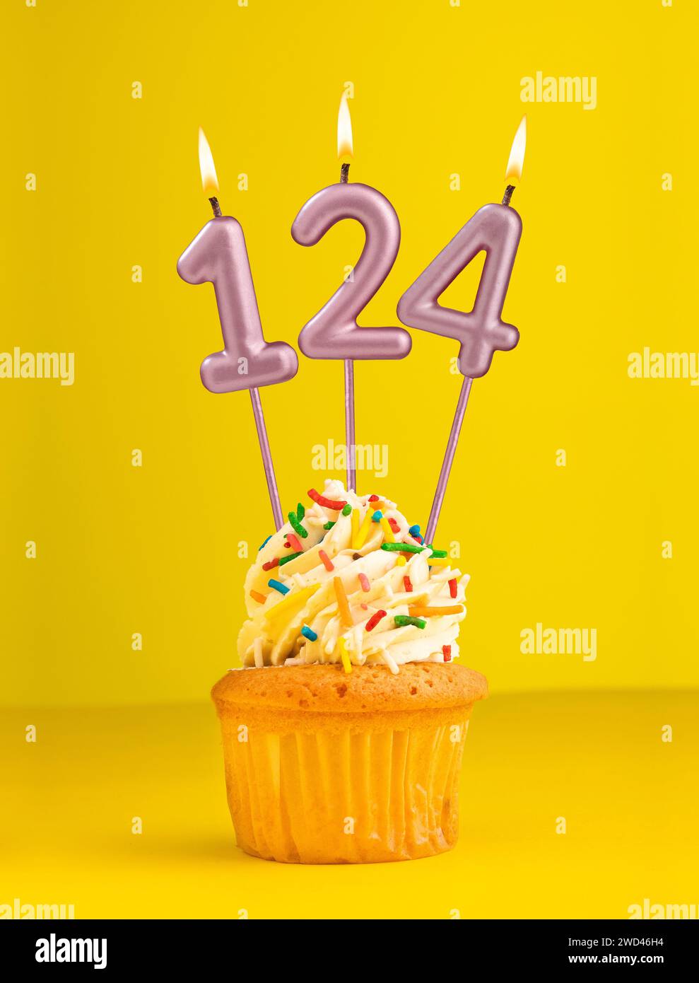 Number 124 candle - Birthday card design in yellow background Stock ...