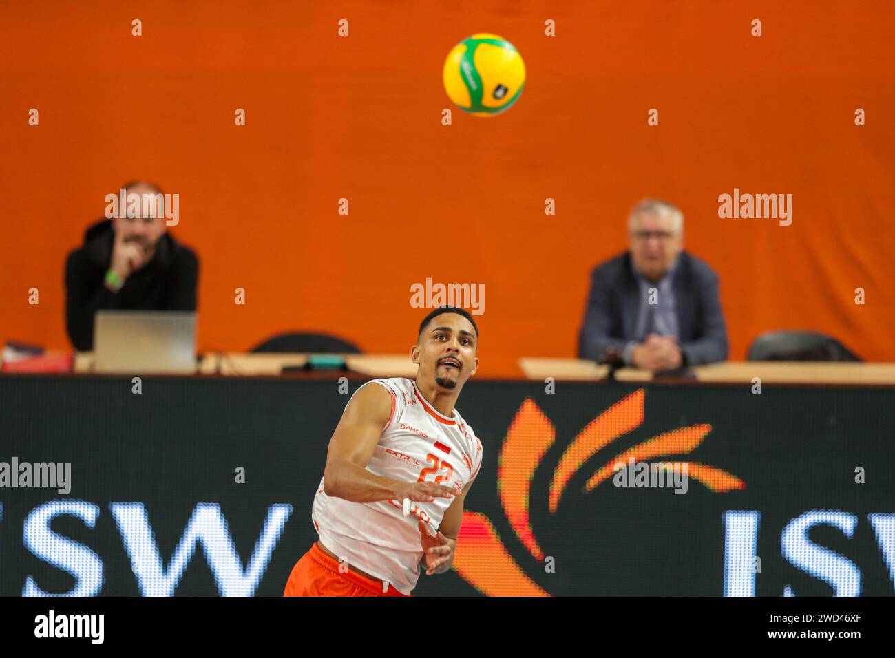 Jatrzebie Zdroj, Poland. 17th Jan, 2024. Moustapha Mbaye of Jastrzebski Wegiel seen in action ...