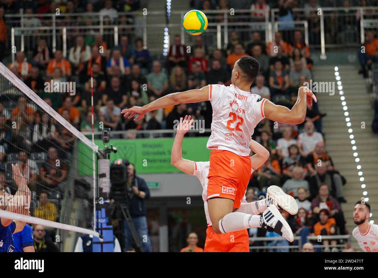 Jatrzebie Zdroj, Poland. 17th Jan, 2024. Moustapha Mbaye of Jastrzebski Wegiel seen in action ...