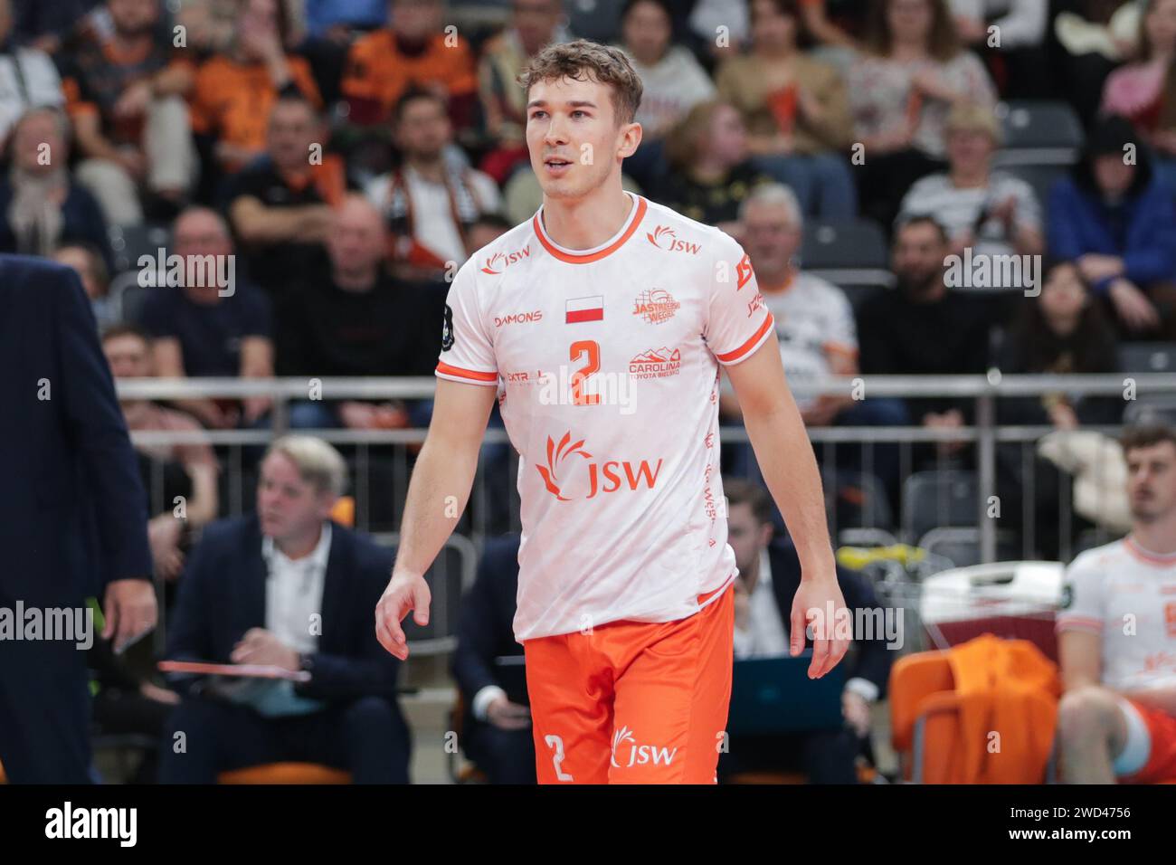 Jatrzebie Zdroj, Poland. 17th Jan, 2024. Edvins Skruders of Jastrzebski Wegiel seen in action ...