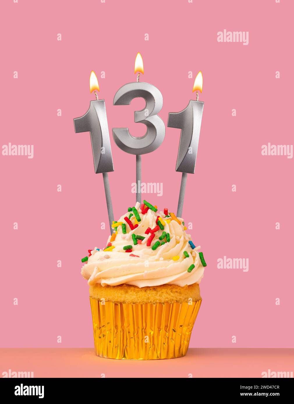 Birthday card with cupcake and candle number 131 Stock Photo - Alamy