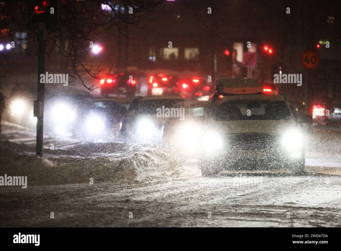 Seasonal weather, heavy snowfall in Linköping, Sweden, during Wednesday ...