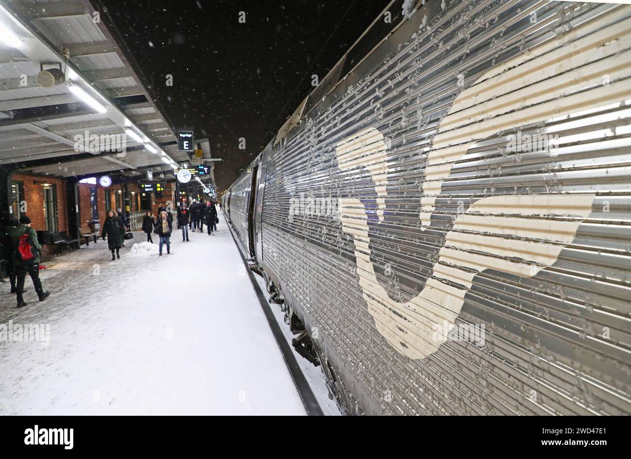 Seasonal weather, heavy snowfall in Linköping, Sweden, during Wednesday ...