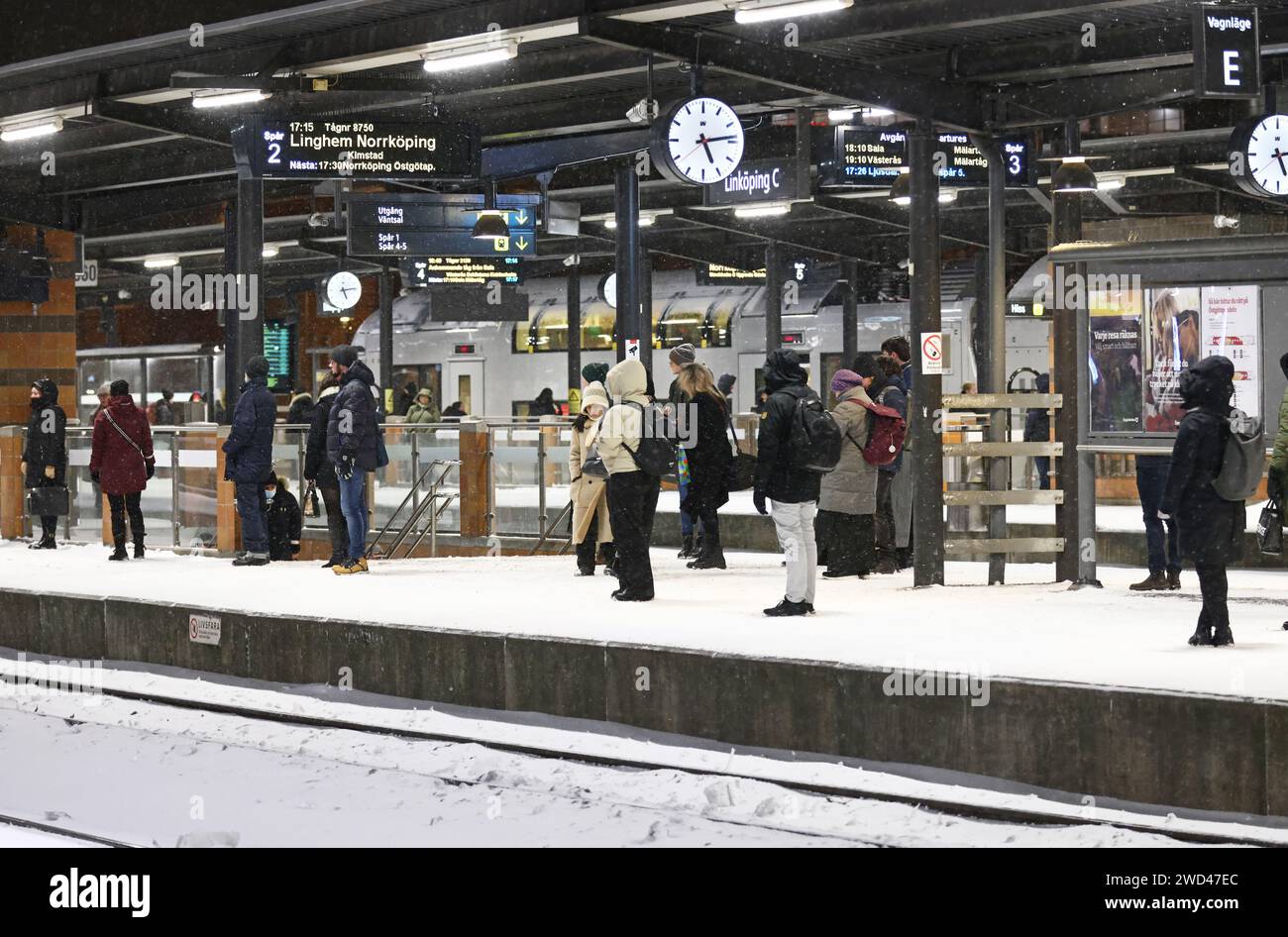Seasonal weather, heavy snowfall in Linköping, Sweden, during Wednesday ...