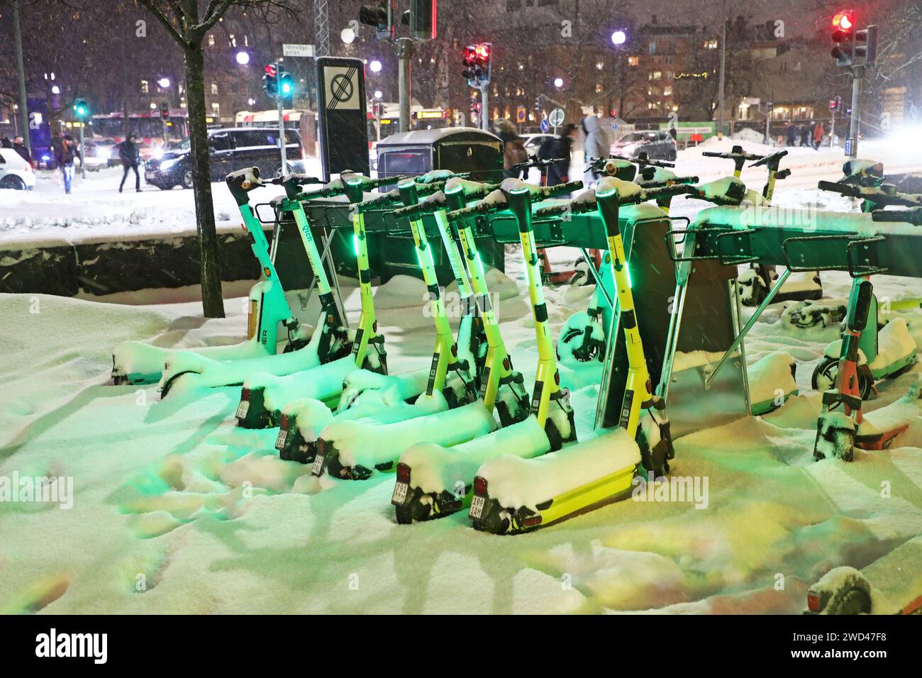 Seasonal weather, heavy snowfall in Linköping, Sweden, during Wednesday ...