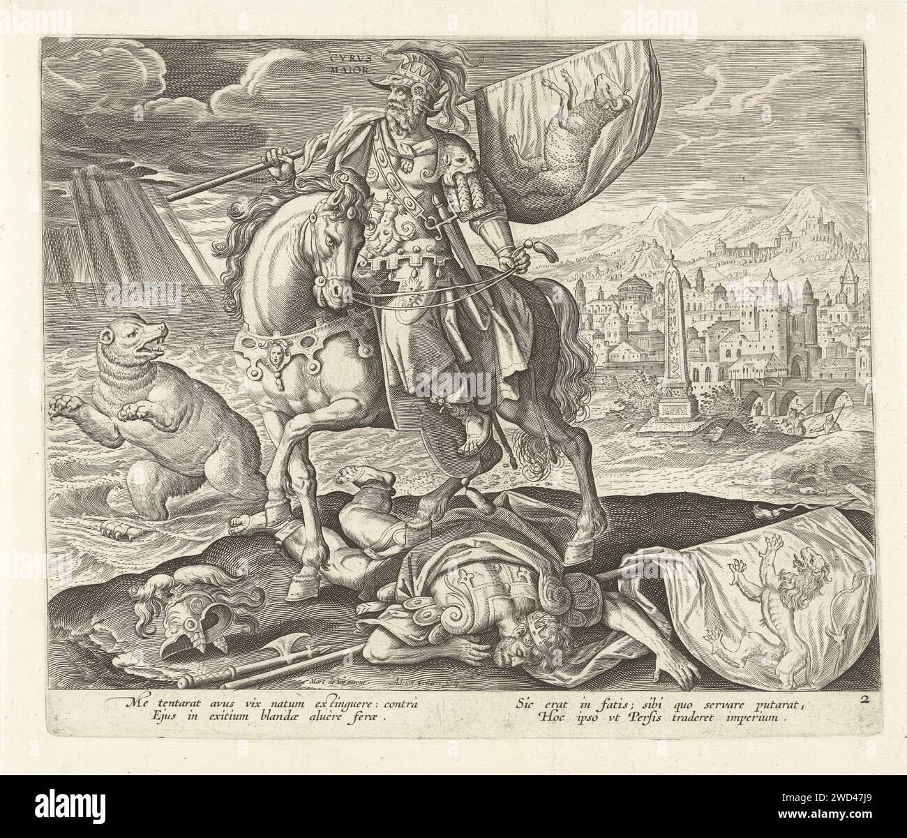 Cyrus as the second king from Daniël's vision, Adriaen Collaert, after ...
