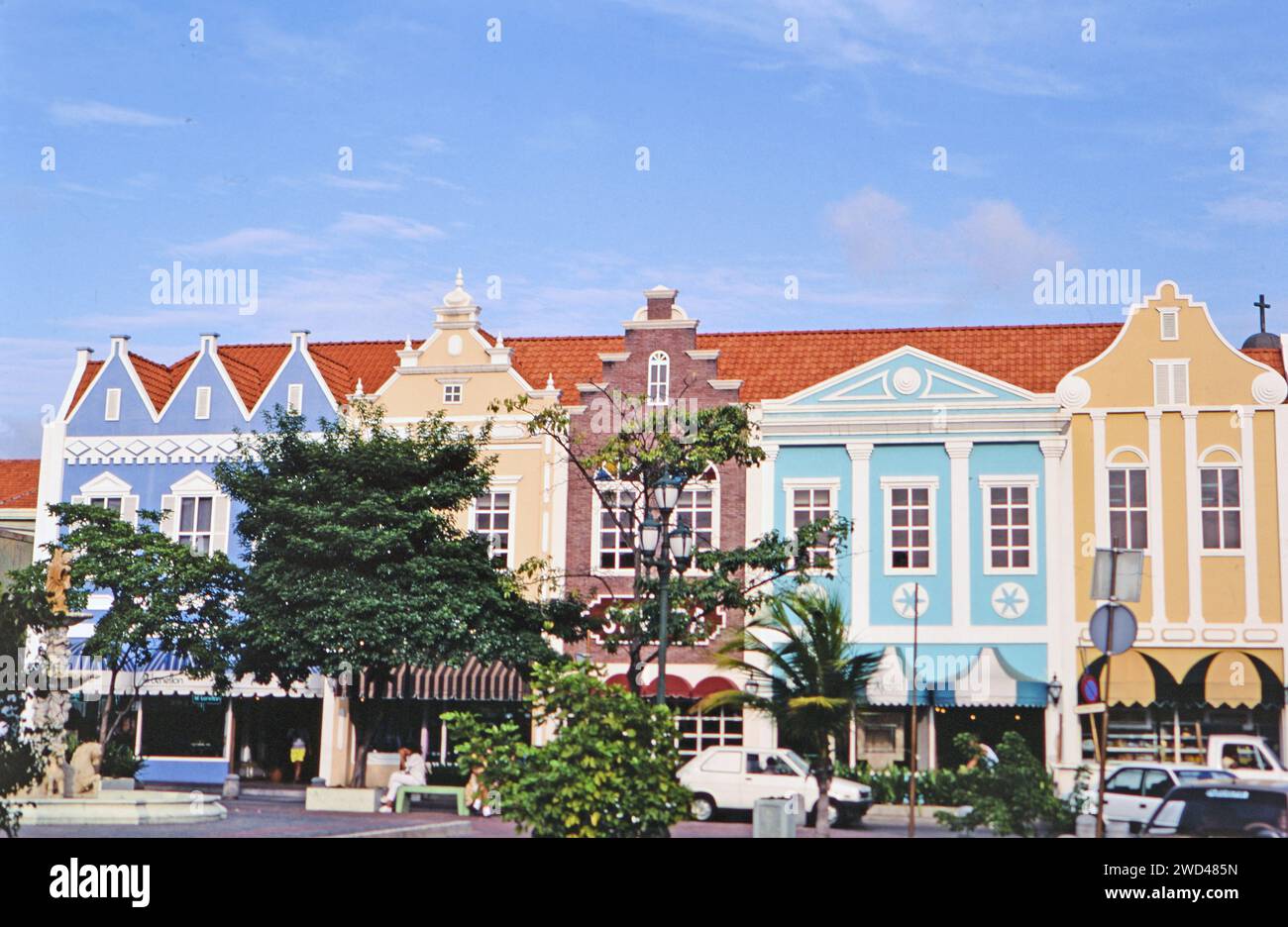 Oranjestad Aruba, downtown shopping area filled with colorful Dutch ...