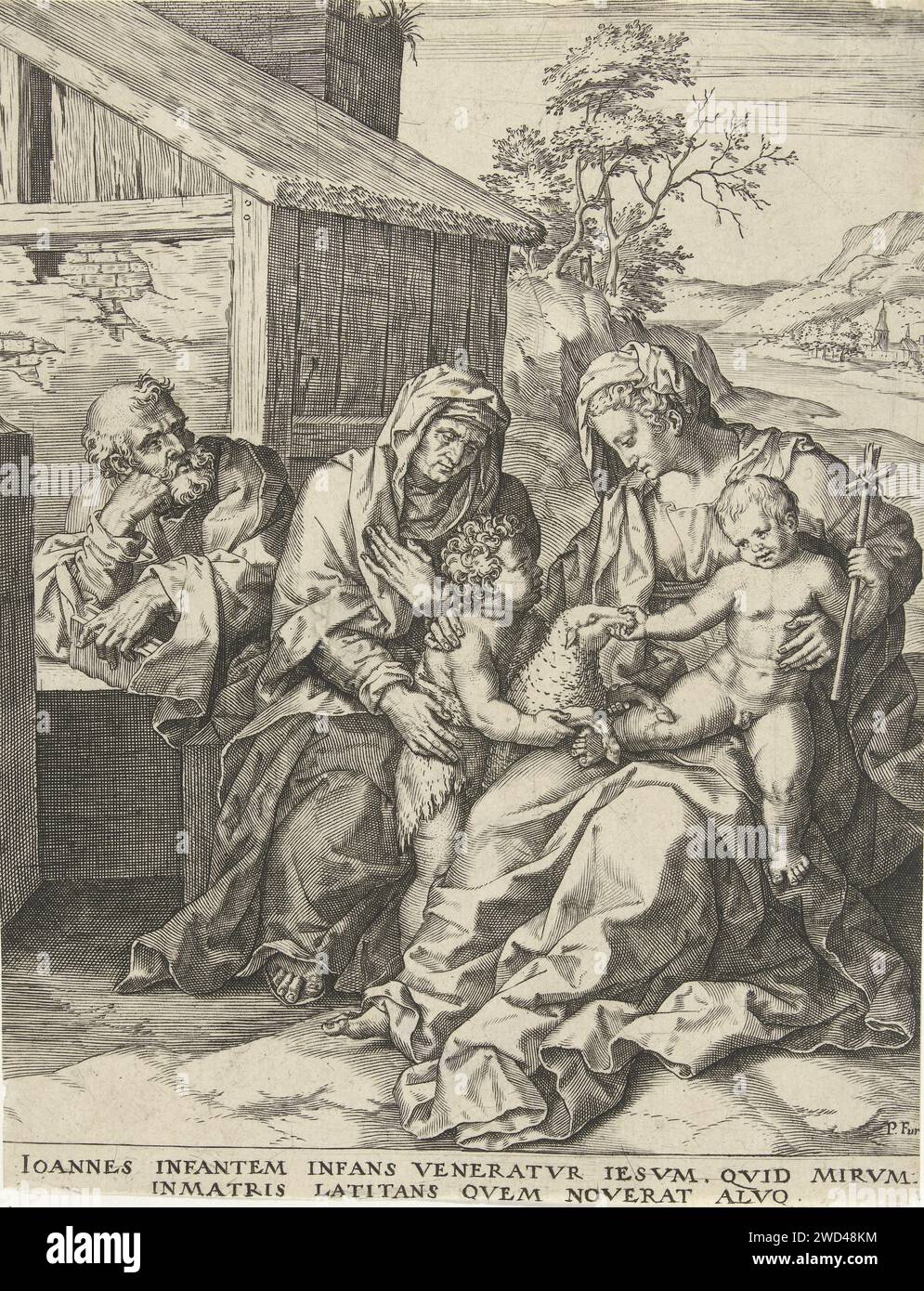 Holy family with Elisabet and Johannes de Boper, Pieter Jalhea Furnius ...